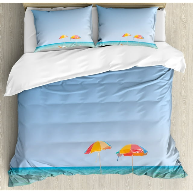 Seaside Duvet Cover Set, Beach Chair Umbrella on the Beach Leisure Time ...