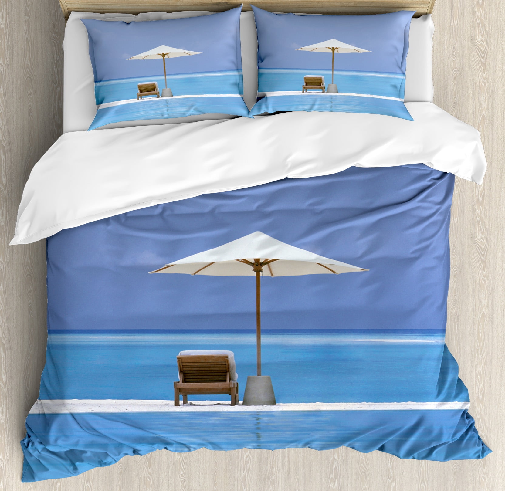 Seaside Duvet Cover Set, Beach Chairs and Umbrella on a Island in the ...