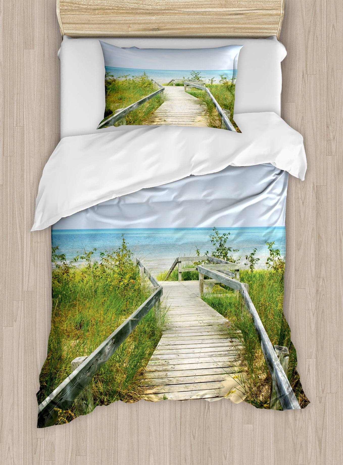 Seaside Duvet Cover Set, Boardwalk over Dunes at Beach Pinery ...