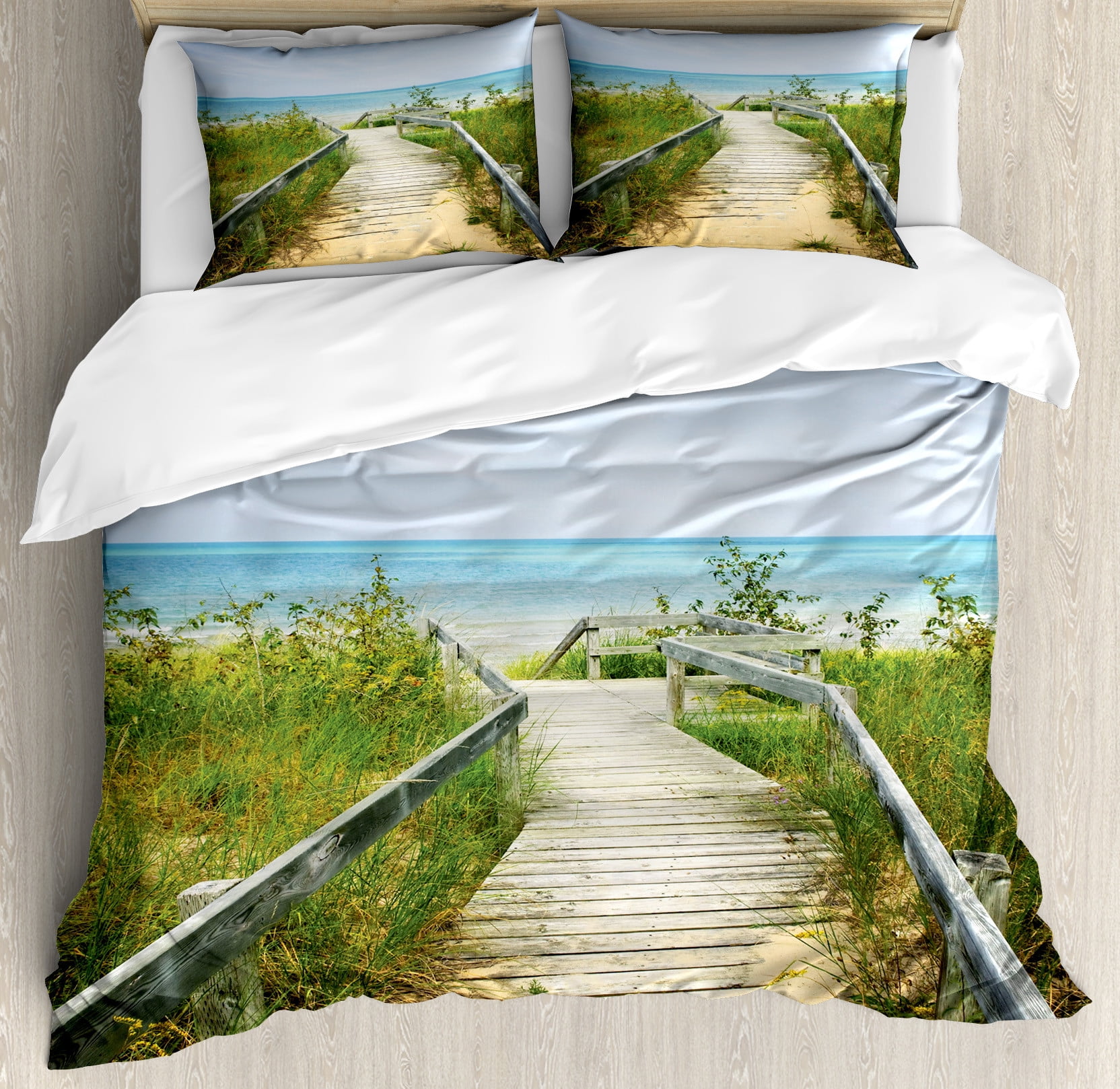 Seaside Duvet Cover Set, Boardwalk over Dunes at Beach Pinery ...