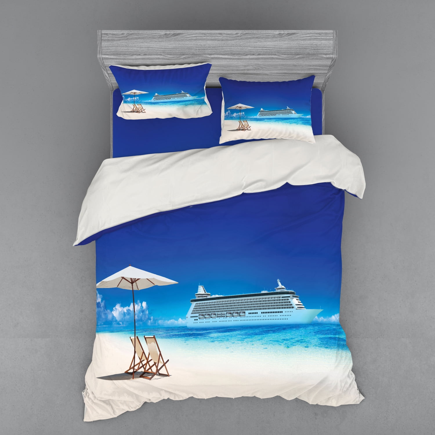 Seaside Duvet Cover Set, Summer Beach Cruise Boat Trip Tourism ...