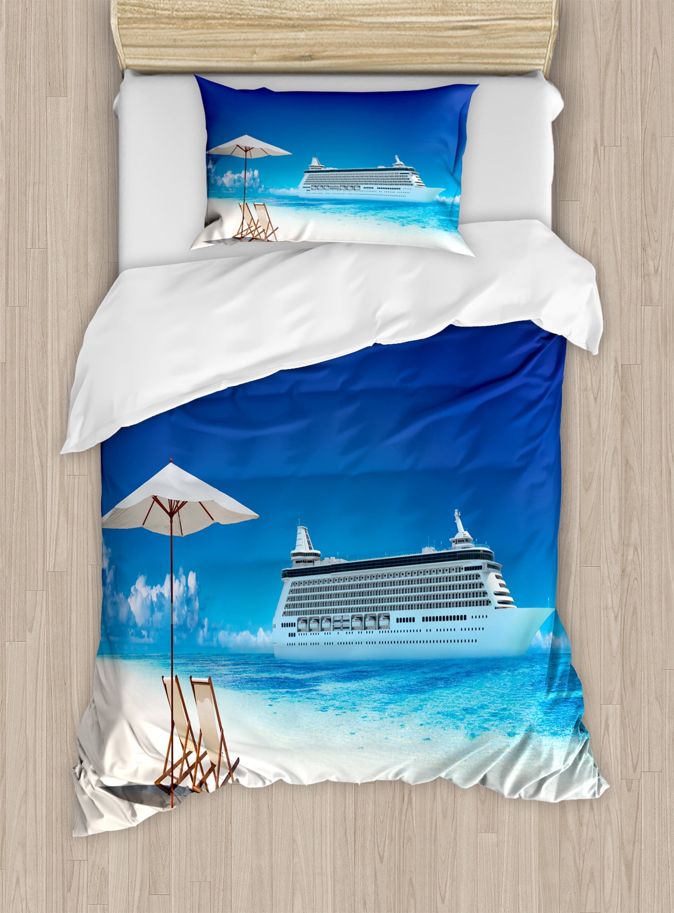 Seaside Duvet Cover Set, Summer Beach Cruise Boat Trip Tourism ...