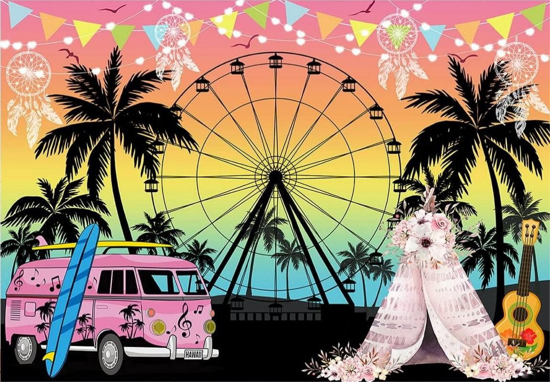 Seaside Ferris Wheel Background Photo Sunset Custom Birthday Backdrop ...