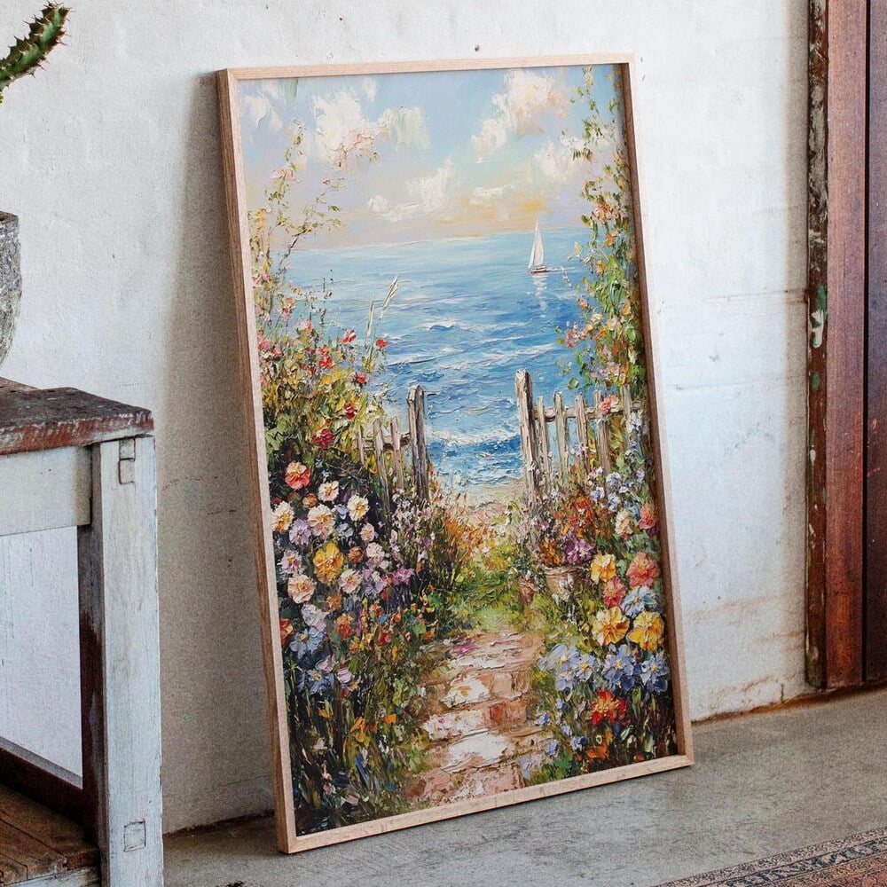Seaside Garden Path Wall Art - Impressionist Coastal Landscape Print ...