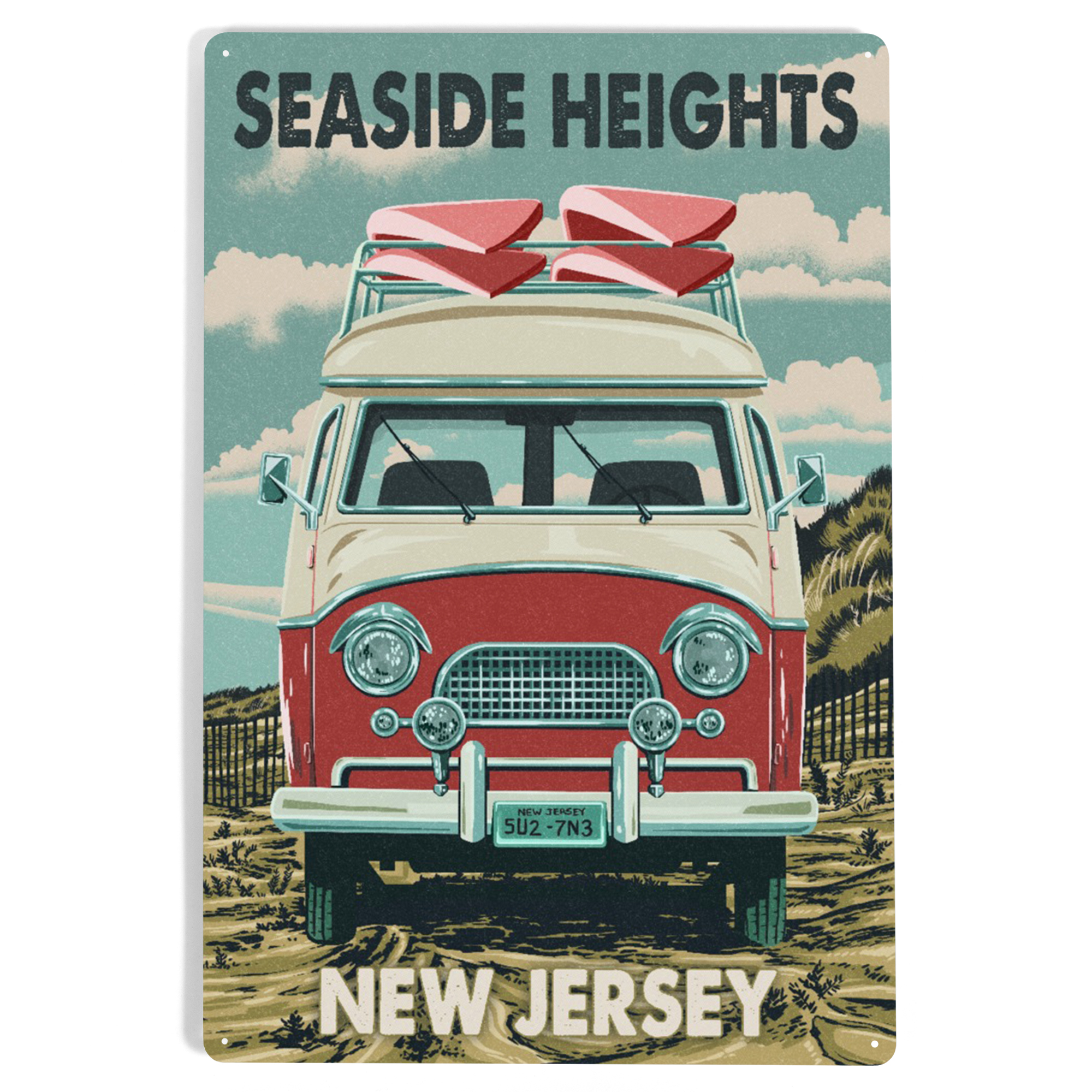 Seaside Heights, New Jersey, Letterpress, Camper Van (12x18 Aluminum ...
