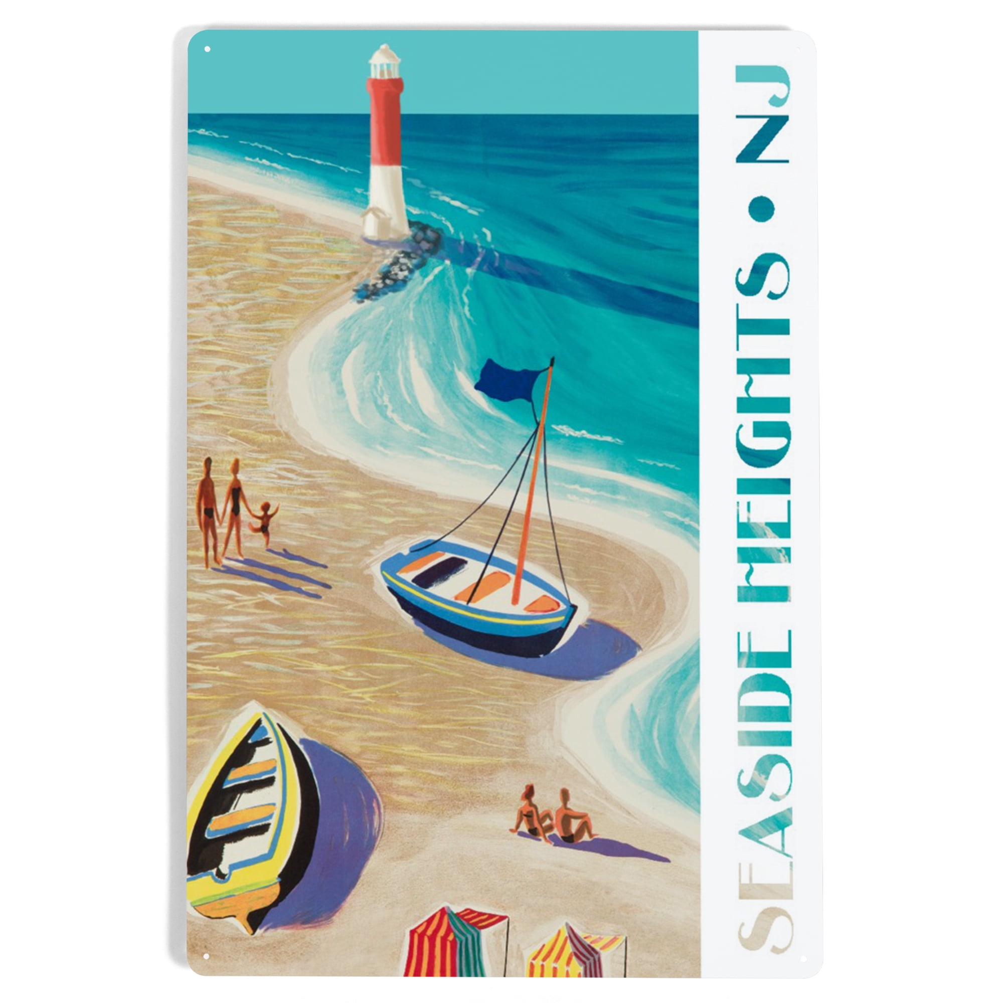 Seaside Heights, New Jersey, Vintage Beach Scene (12x18 Aluminum Art ...