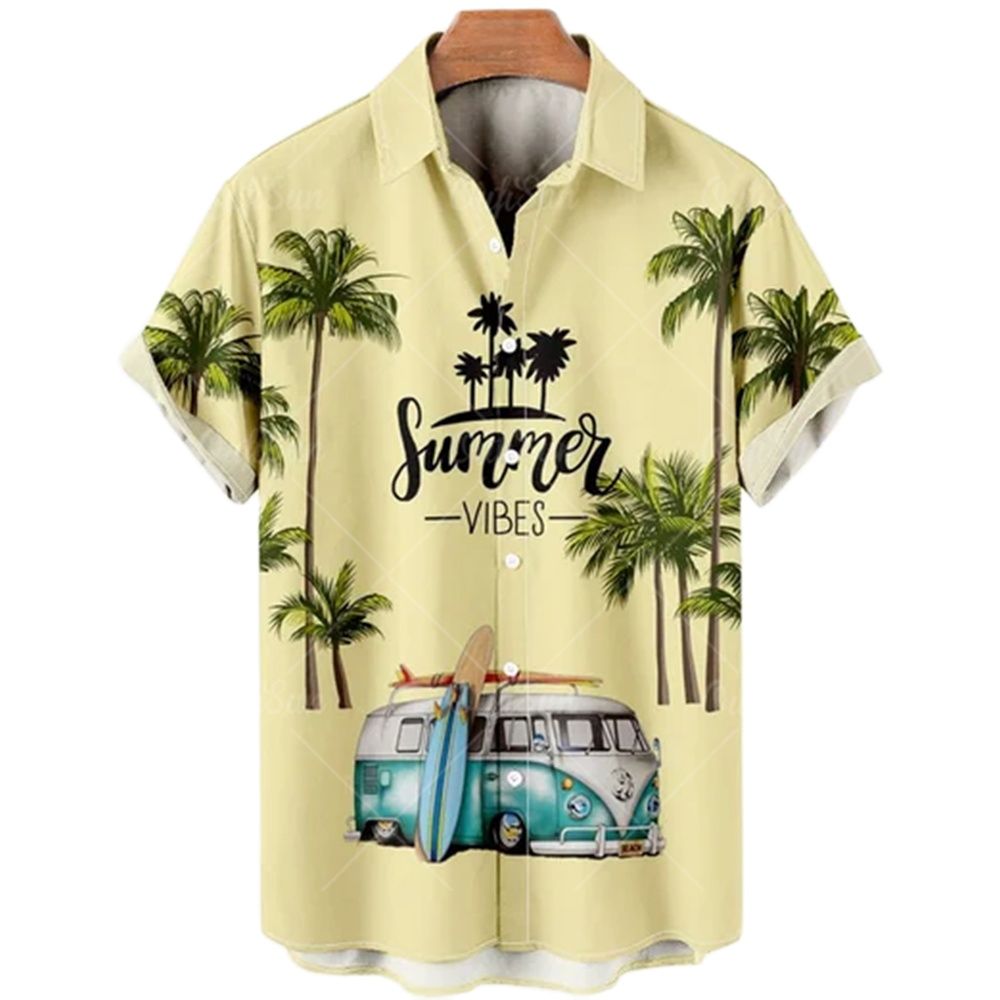 Seaside Holiday Take Men's Short Sleeve Collar Shirt New Handsome Loose ...