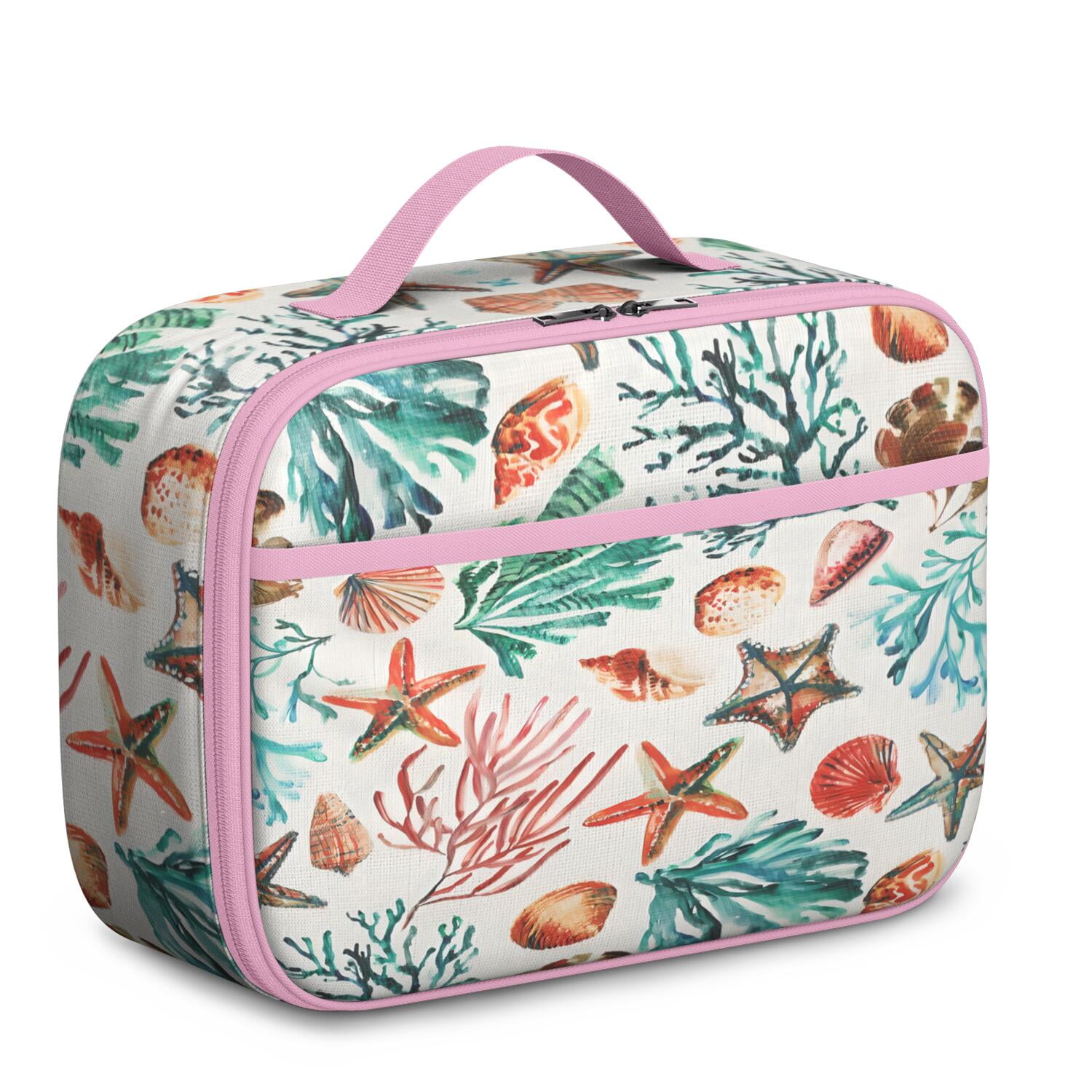 Seaside-Inspired Lunch Tote with Sand & Shells Print - Durable Oxford ...