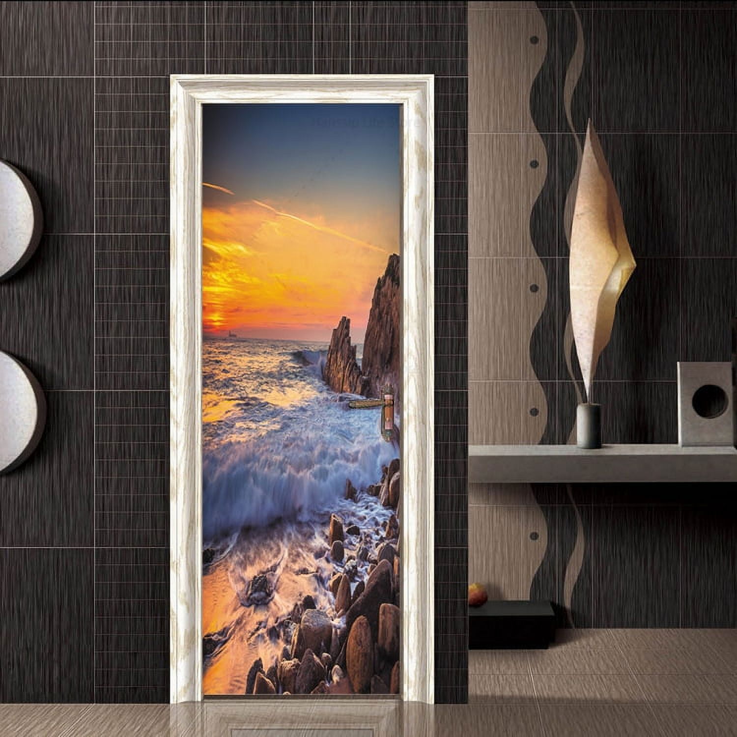 Seaside Landscape 3D Door Sticker Wallpaper Self-adhesiveBeach Door ...