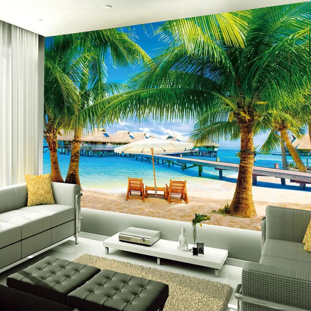 Seaside Landscape Outdoor Tapestry Ocean Beach Tropical Plants ...