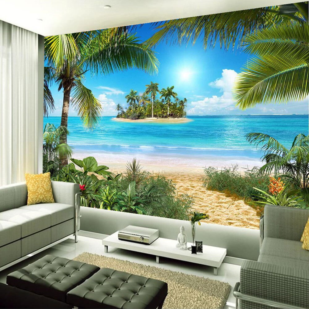 Seaside Landscape Outdoor Tapestry Ocean Beach Tropical Plants ...
