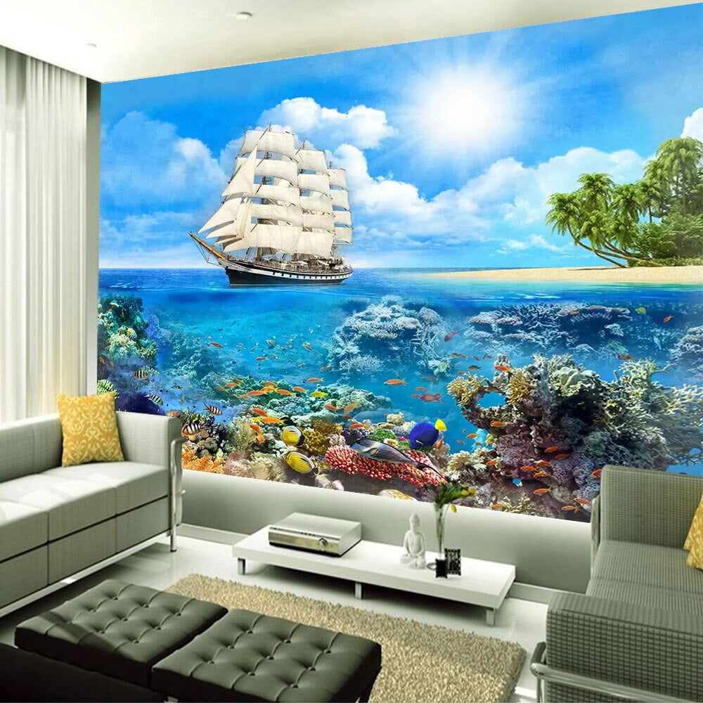 Seaside Landscape Outdoor Tapestry Ocean Beach Tropical Plants ...