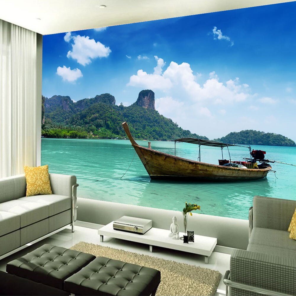 Seaside Landscape Outdoor Tapestry Ocean Beach Tropical Plants ...