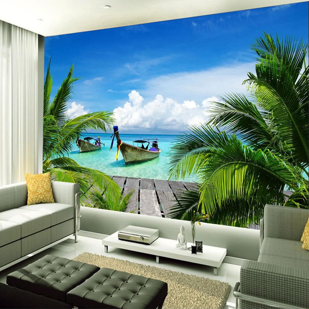 Seaside Landscape Outdoor Tapestry Ocean Beach Tropical Plants ...