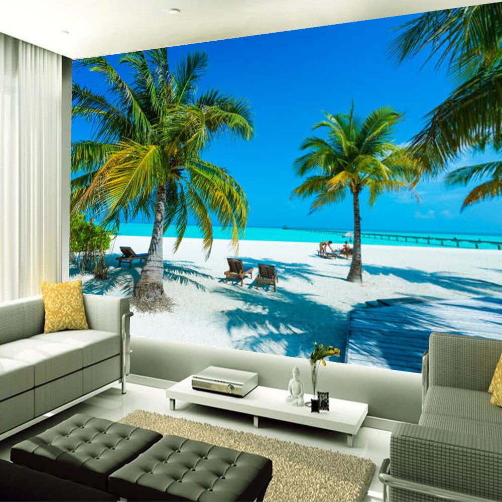 Seaside Landscape Outdoor Tapestry Ocean Beach Tropical Plants ...