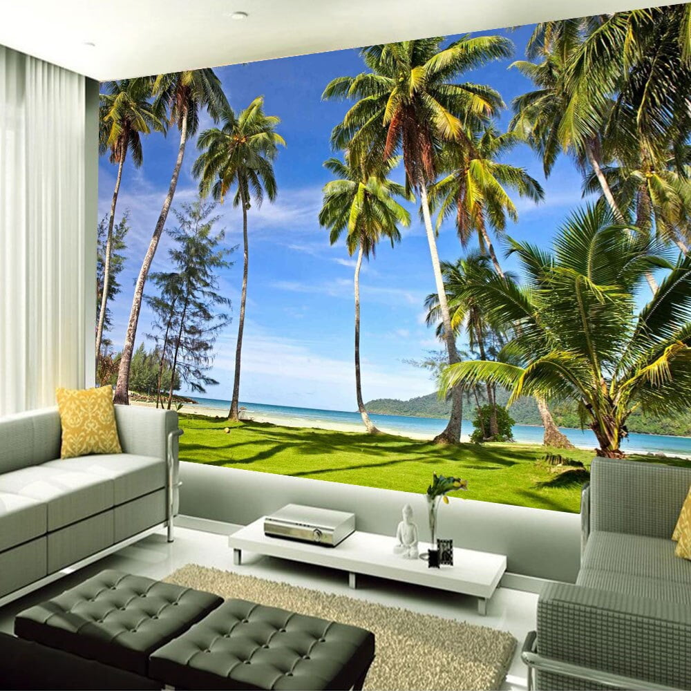 Seaside Landscape Outdoor Tapestry Ocean Beach Tropical Plants ...