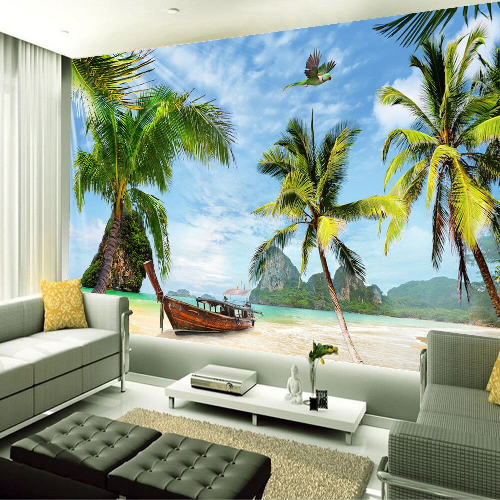 Seaside Landscape Outdoor Tapestry Ocean Beach Tropical Plants ...