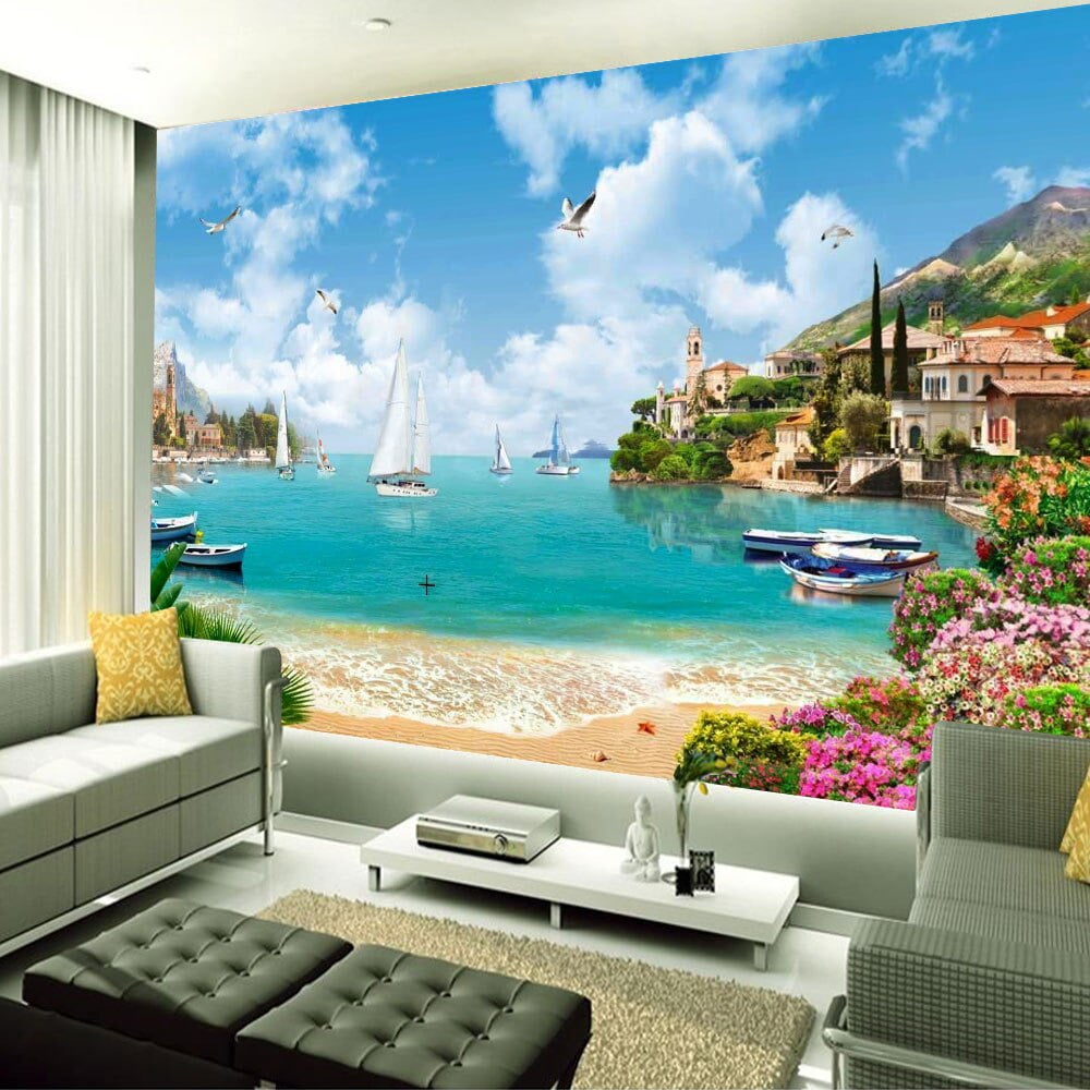 Seaside Landscape Outdoor Tapestry Ocean Beach Tropical Plants ...