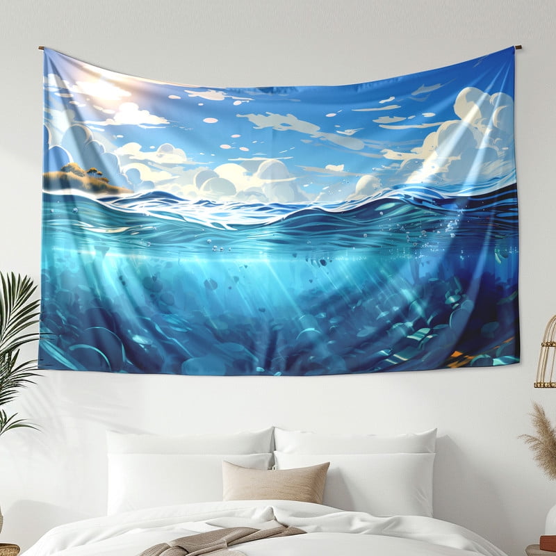Seaside Landscape Tapestry, Futuristic Style Landscape Tapestry, Living ...