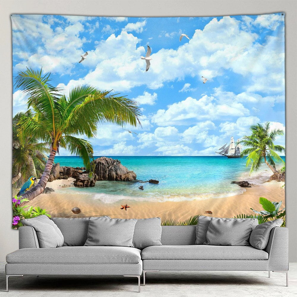 Seaside Landscape Tapestry Outdoor Poster Beach Hawaii Coconut trees ...