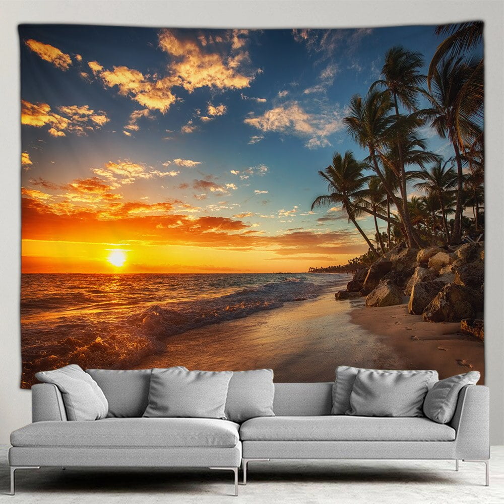 Seaside Landscape Tapestry Outdoor Poster Beach Hawaii Coconut trees ...