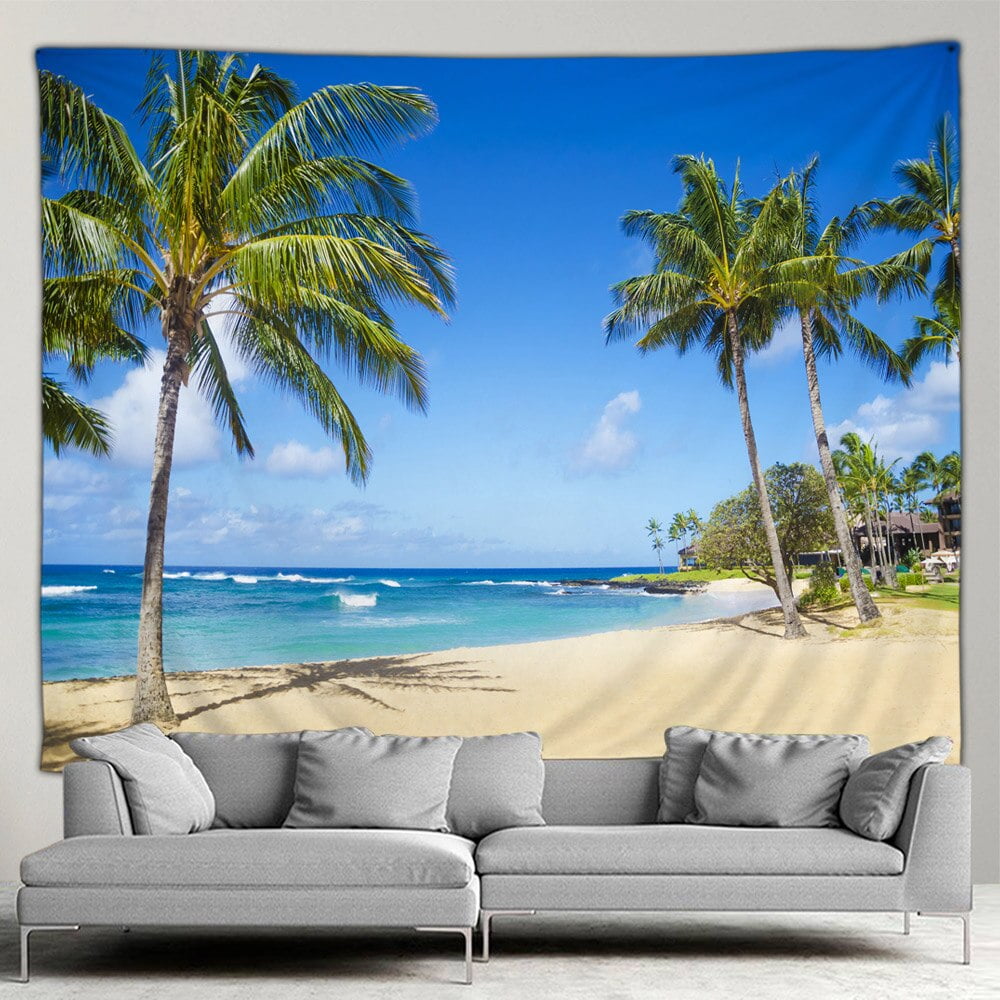 Seaside Landscape Tapestry Outdoor Poster Beach Hawaii Coconut trees ...