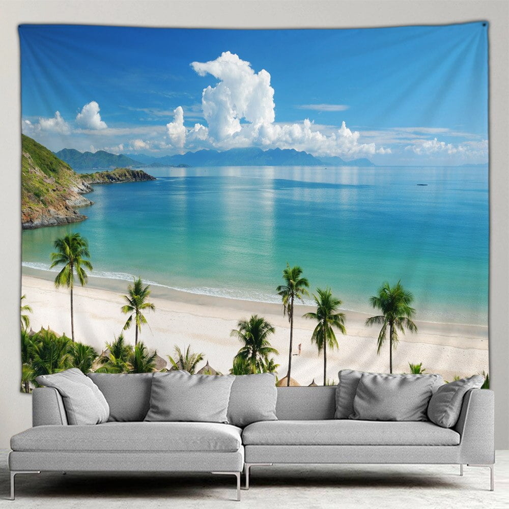 Seaside Landscape Tapestry Outdoor Poster Beach Hawaii Coconut trees ...