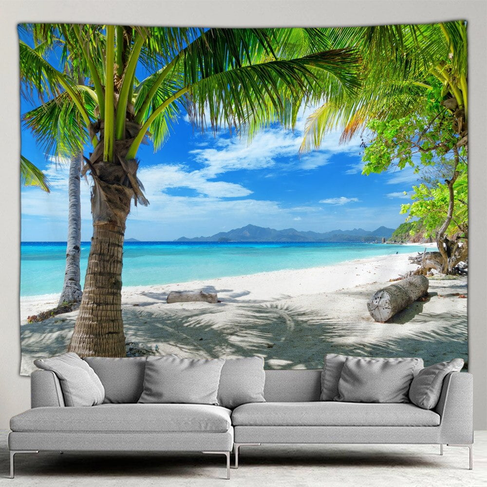 Seaside Landscape Tapestry Outdoor Poster Beach Hawaii Coconut trees ...