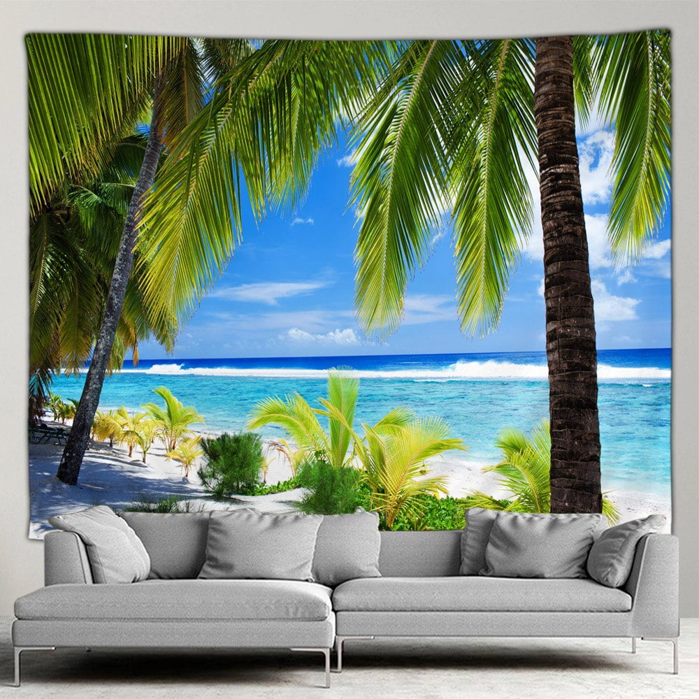 Seaside Landscape Tapestry Outdoor Poster Beach Hawaii Coconut trees ...