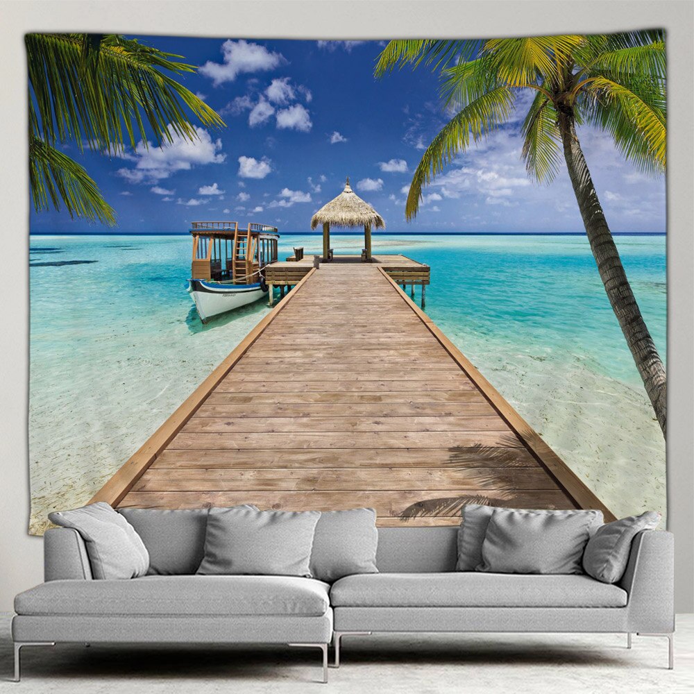 Seaside Landscape Tapestry Outdoor Poster Beach Hawaii Coconut trees ...