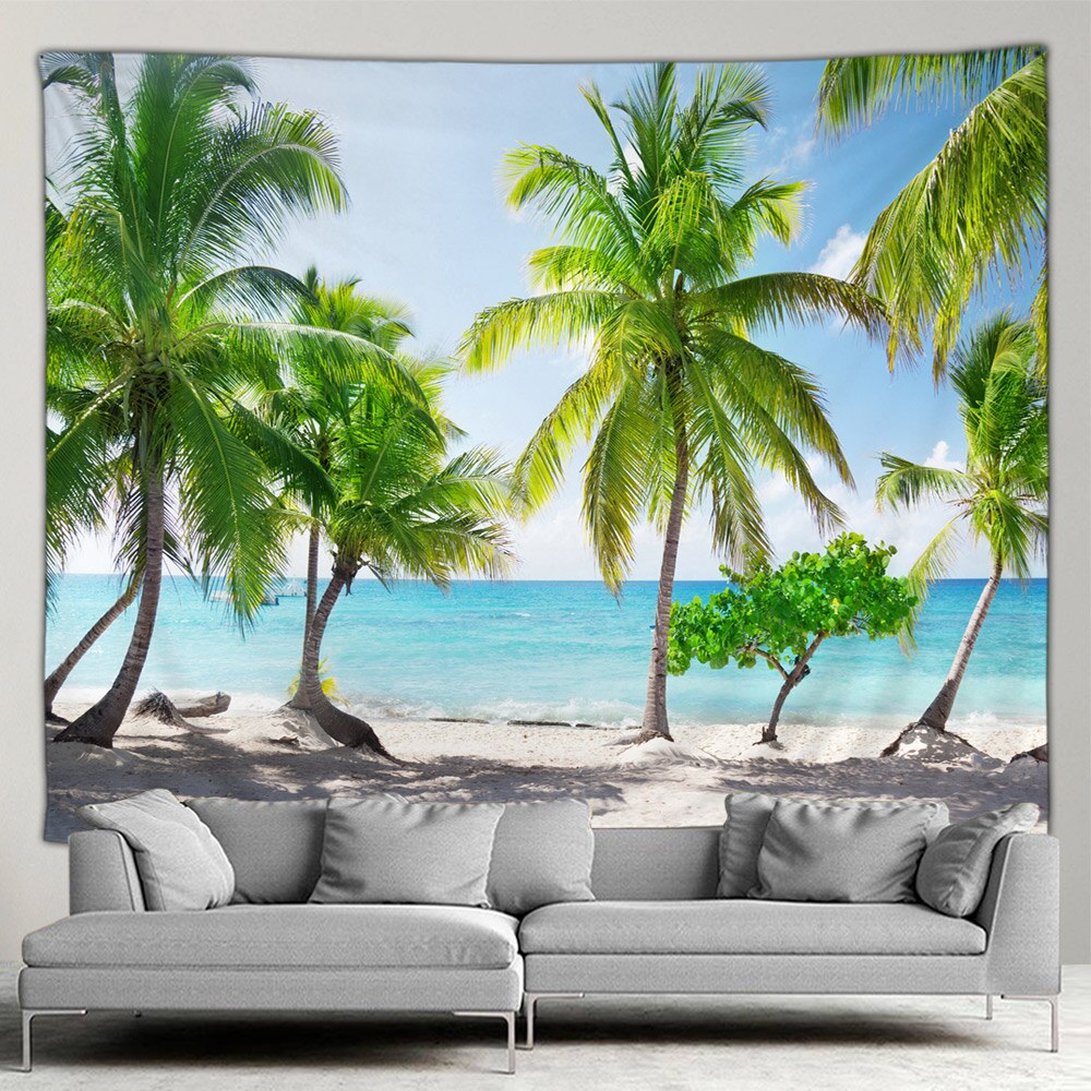 Seaside Landscape Tapestry Outdoor Poster Beach Hawaii Coconut trees ...