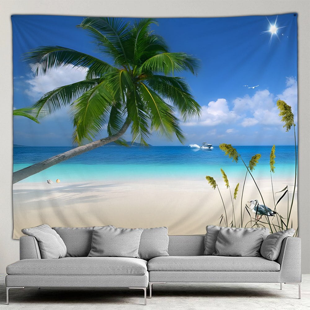 Seaside Landscape Tapestry Outdoor Poster Beach Hawaii Coconut trees ...