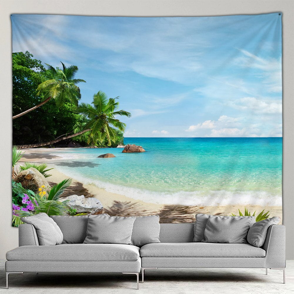 Seaside Landscape Tapestry Outdoor Poster Beach Hawaii Coconut trees ...