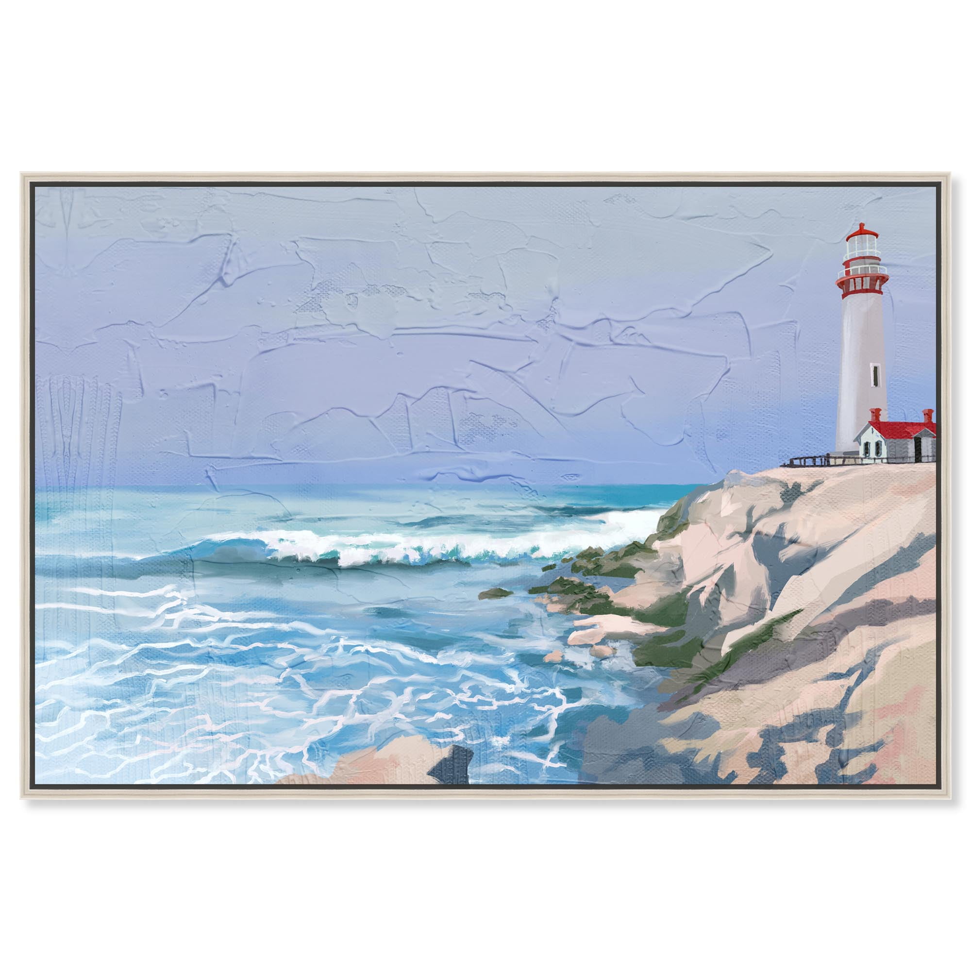 Seaside Lighthouse Canvas Glam Beach Wall Art by Art Remedy, Silver Frame, 30" x 20" - Walmart.com