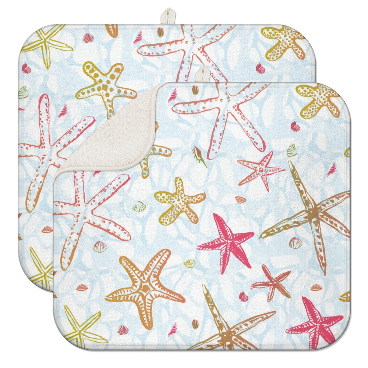 Seaside Nautical Coffee Mat Beach Starfish Seahorse Ocean Marine Coral ...