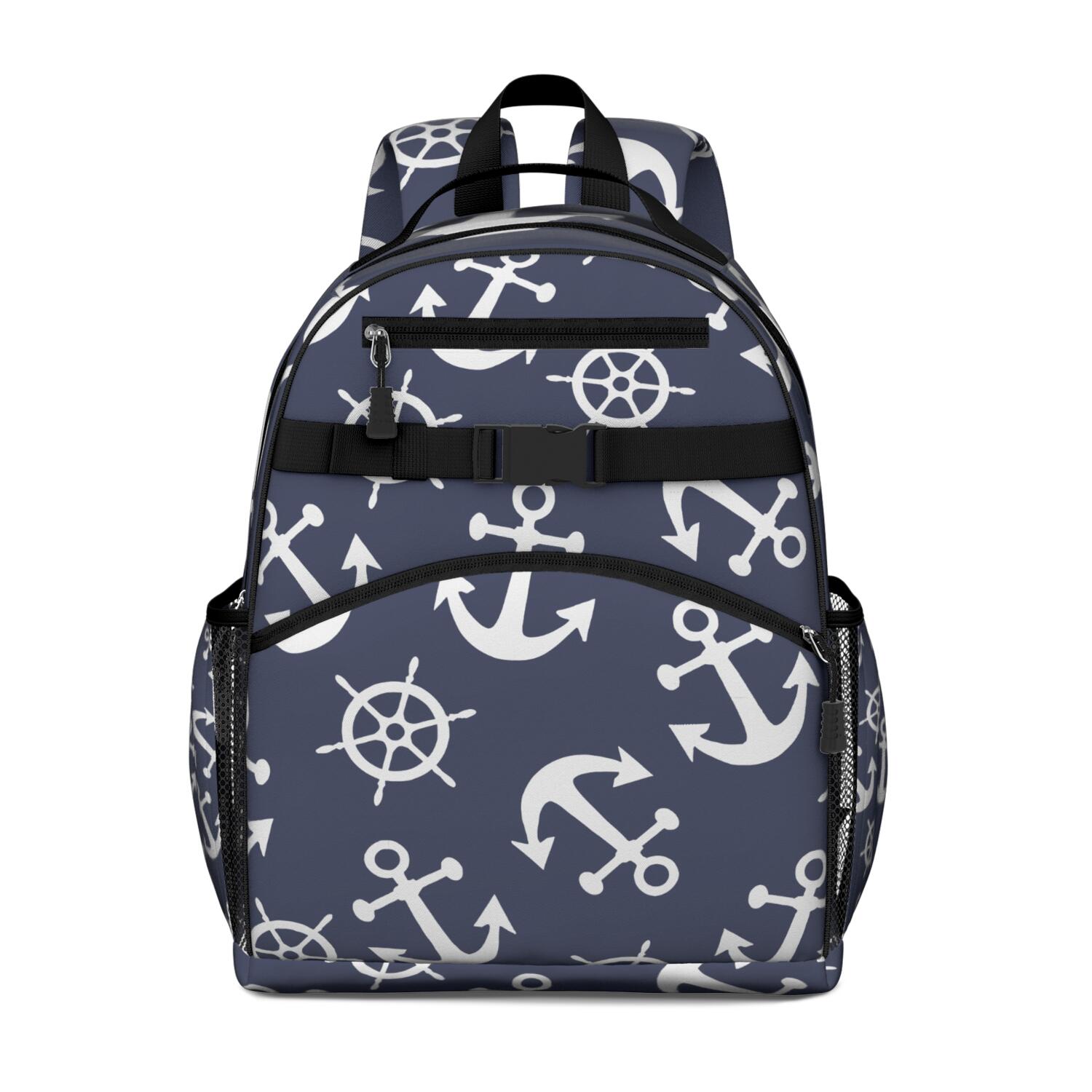 Seaside Nautical Students Backpack with Anchor, Boat, Coastal Marine ...