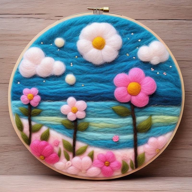 Seaside Needle Felting Set, Beginner Felt Painting Set, With Wool Felt ...