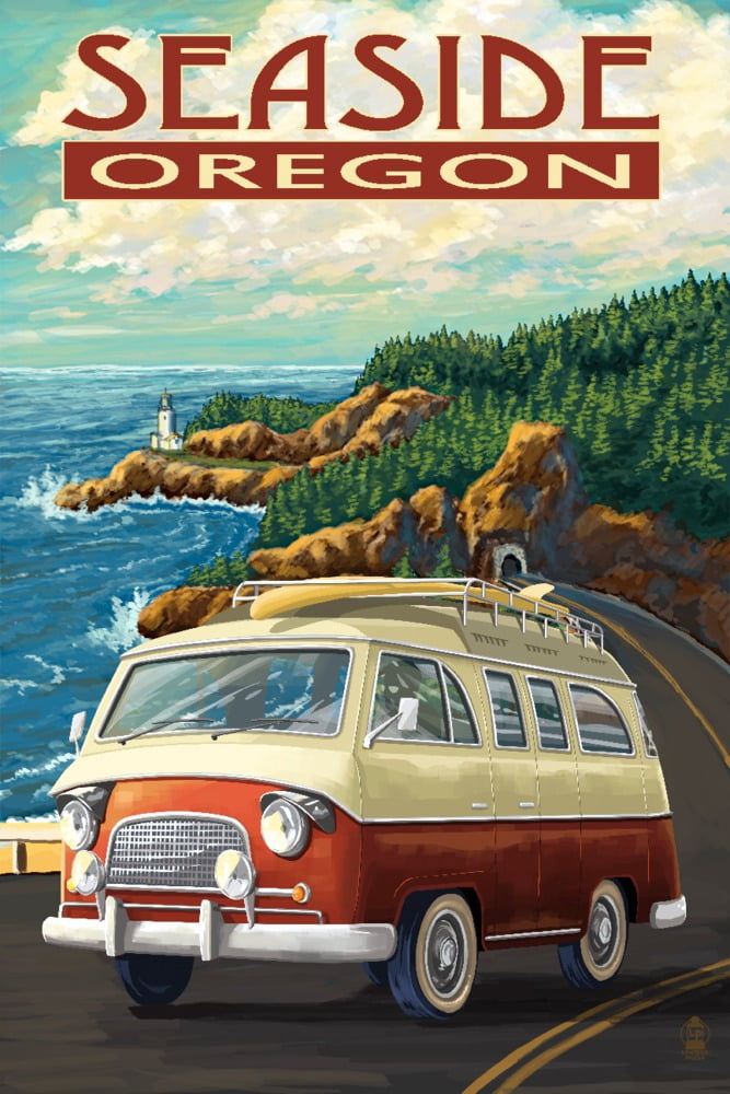 Seaside, Oregon, Camper Van (24x36 Giclee Gallery Art Print, Vivid ...