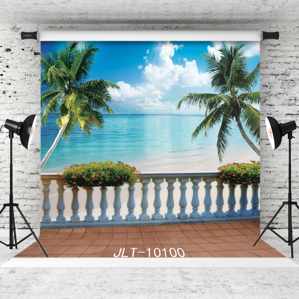 Seaside Palm Beach Railing Photographic Background for Children Baby ...