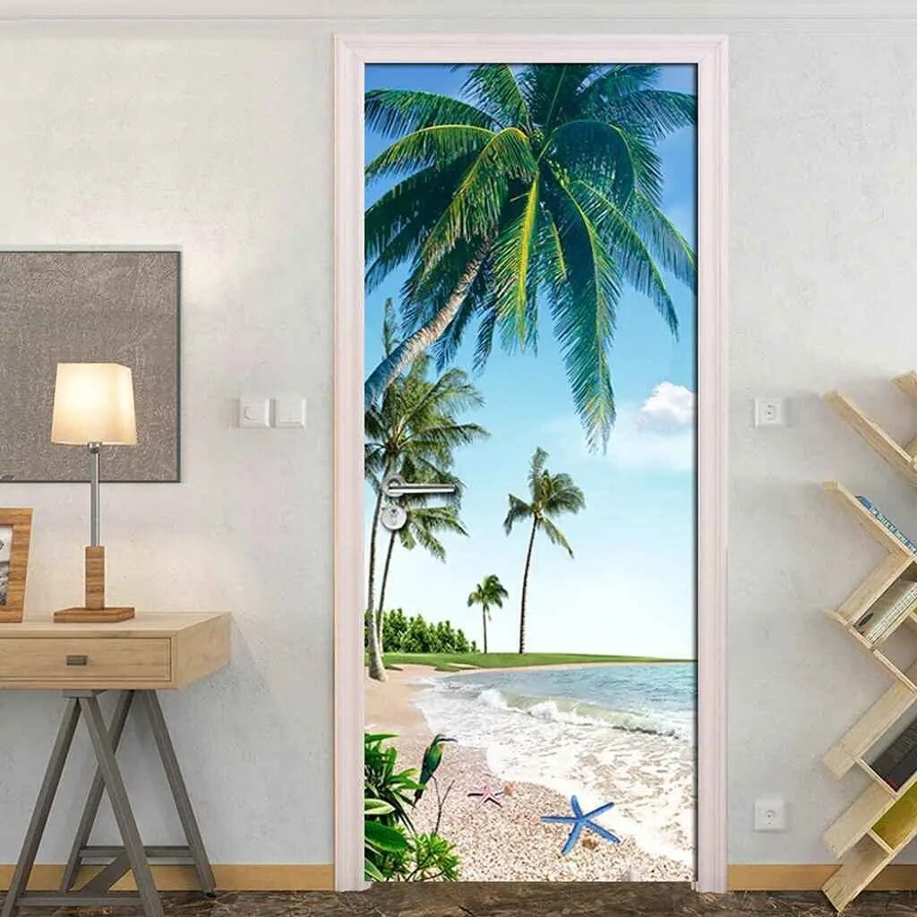 Seaside Palm Tree Door Stickers Hawaii Ocean Scenery Door Sticker ...