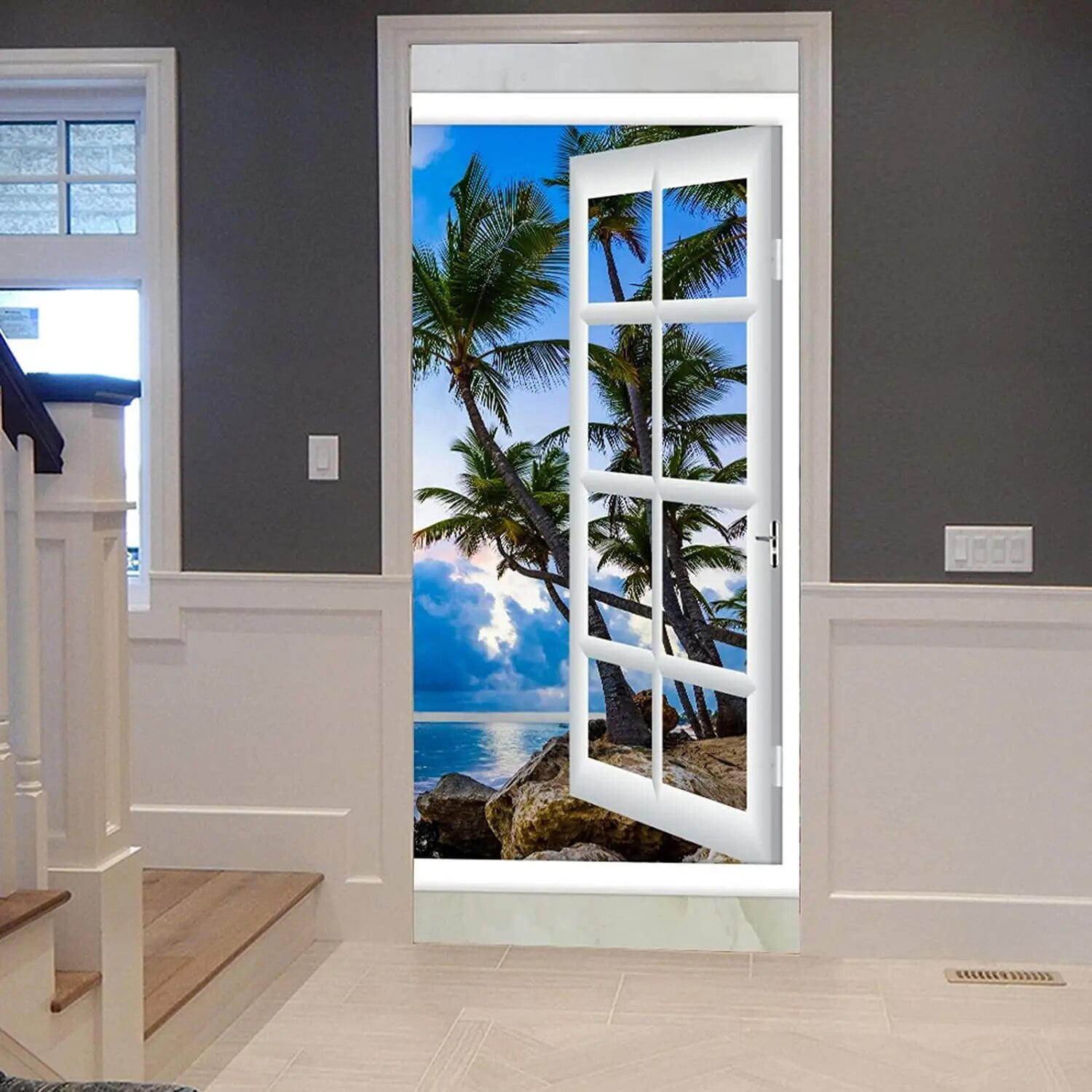 Seaside Palm Tree Door Stickers Hawaii Ocean Scenery Door Sticker ...