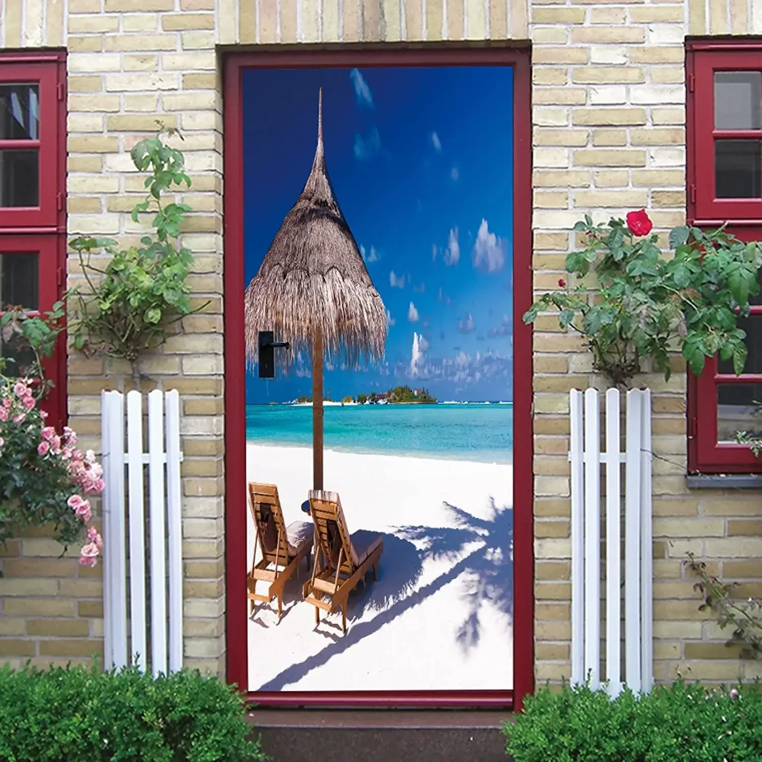 Seaside Palm Tree Door Stickers Hawaii Ocean Scenery Mural Sticker ...