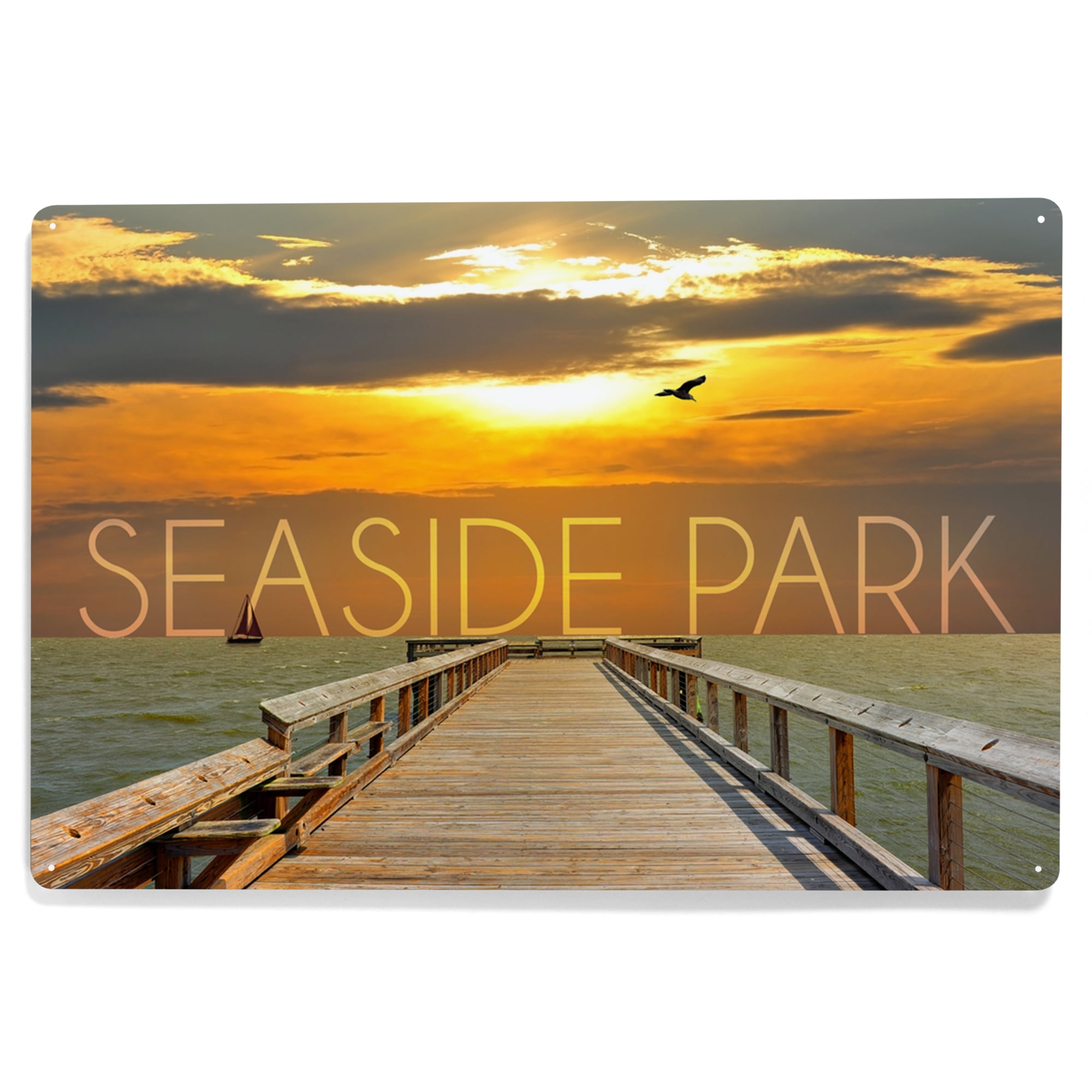 Seaside Park, New Jersey, Pier at Sunset (12x18 Aluminum Art, Indoor ...