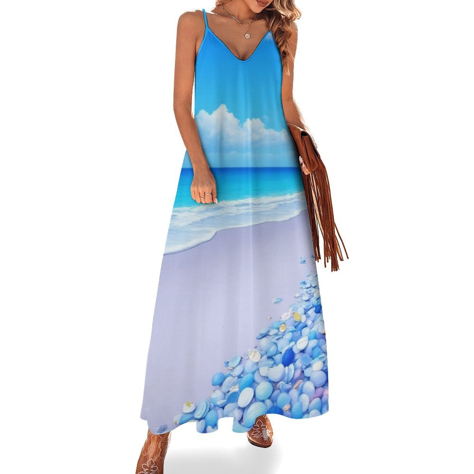 Seaside Pebble Beach Scene Fine Art Sleeveless Dress Summer Dress Woman ...