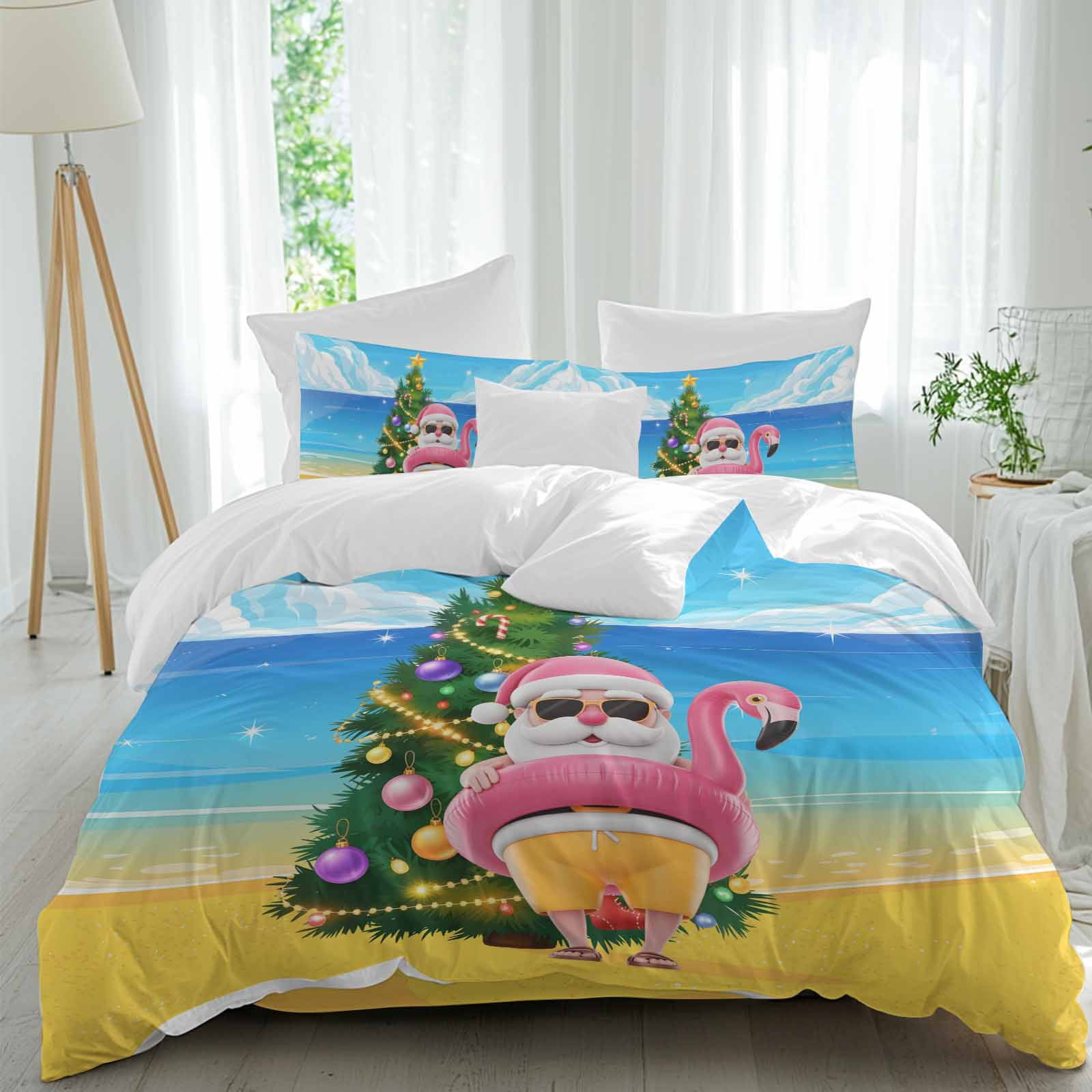 Seaside Santa Claus Duvet Cover Set California King Size, Beach Cartoon ...