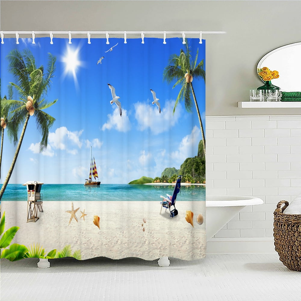 Seaside Scenery Beach Palm Tree Shower Curtains 3d Printing Bath ...