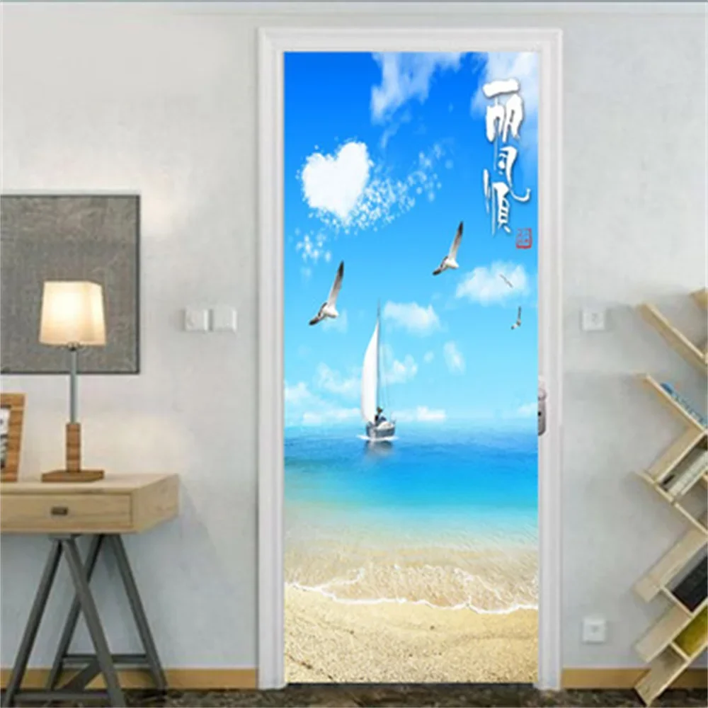 Seaside Scenery Door Stickers Ocean Beach Wallpaper Decal Hawaii Sea ...