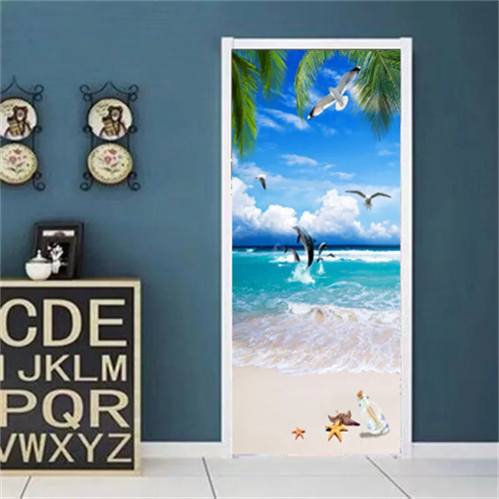 Seaside Scenery Door Stickers Ocean Beach Wallpaper Decal Hawaii Sea ...