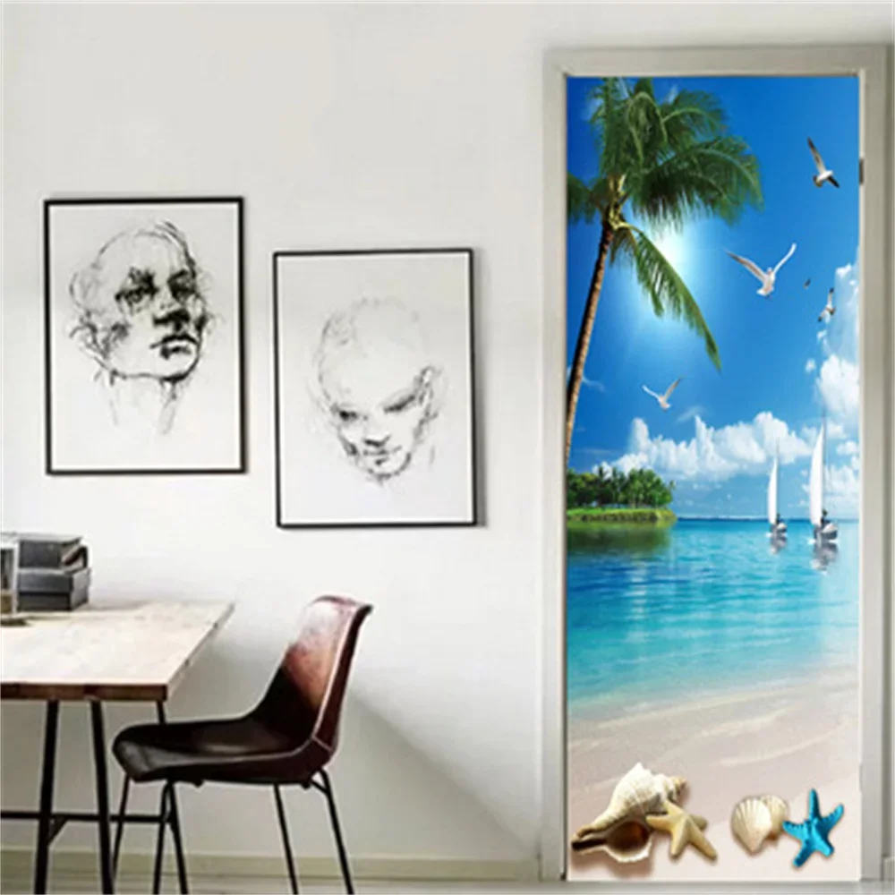 Seaside Scenery Door Stickers Ocean Beach Wallpaper Decal Hawaii Sea ...