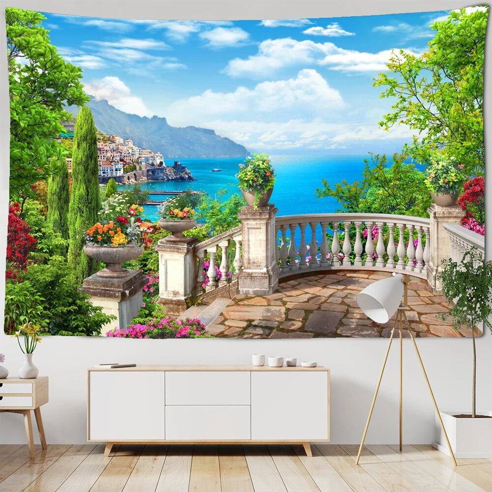 Seaside Scery Tapestry Wall Hanging Room ration Hippie Tapestries Tree ...